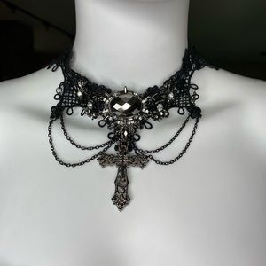 Cache | Jewelry | Cache Lace Crochet Jeweled Cross Necklace | Poshmark